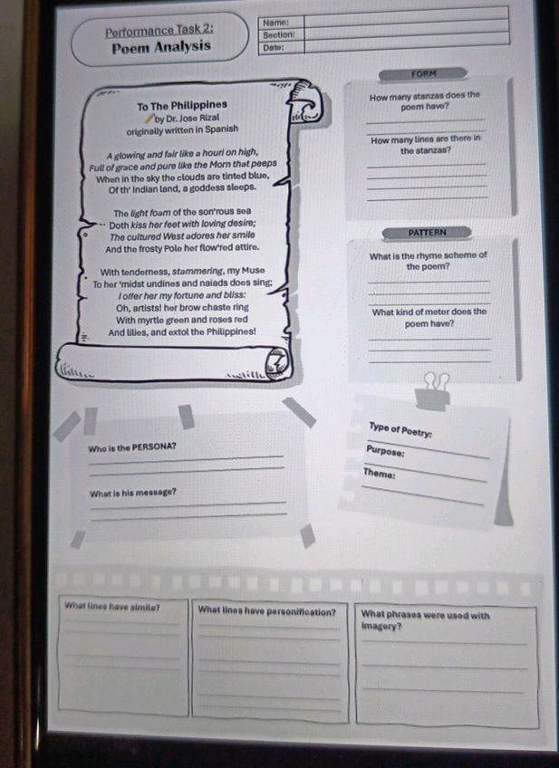 Performance Task 2 Poem Analysis Name1 | StudyX