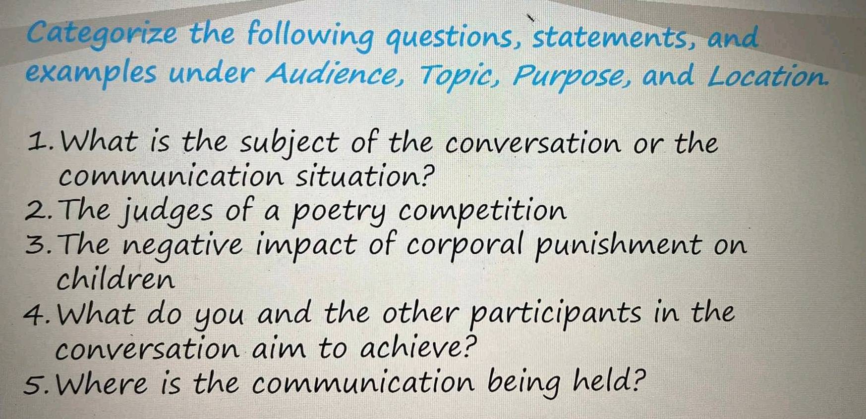Categorize the following questions | StudyX