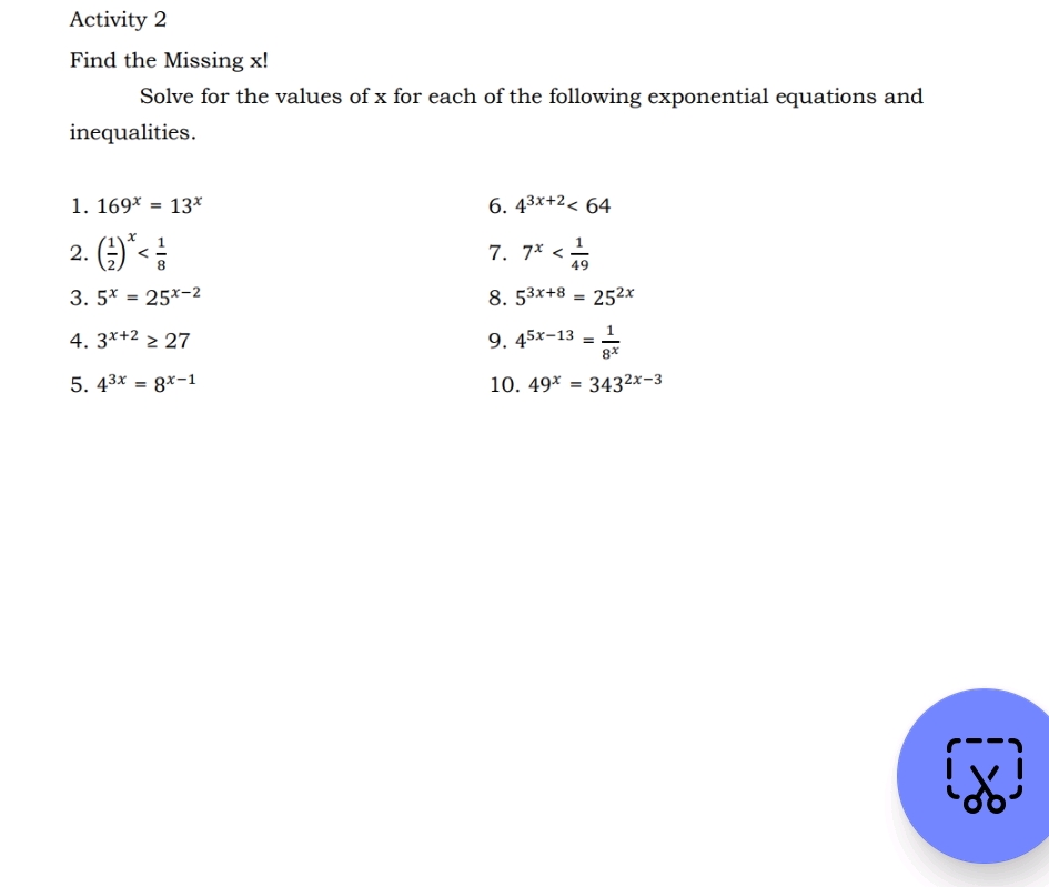 Activity 2 Find the Missing x Solve for | StudyX