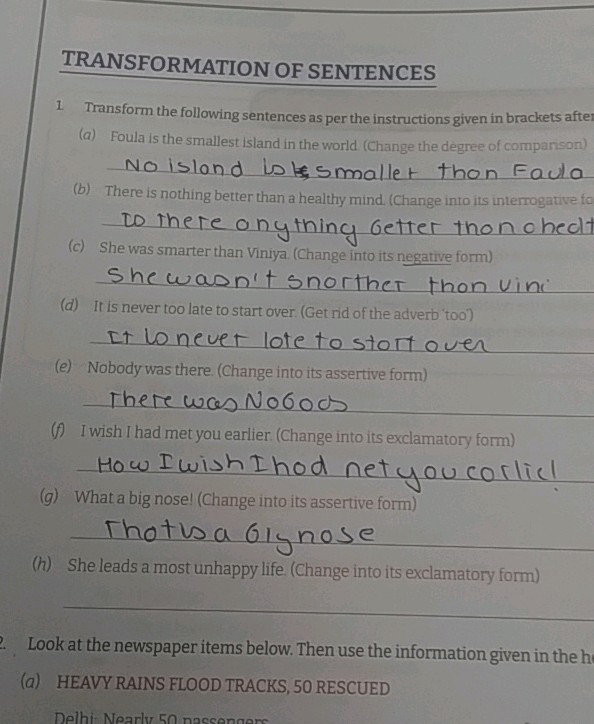 TRANSFORMATION OF SENTENCES 1 Transform the | StudyX