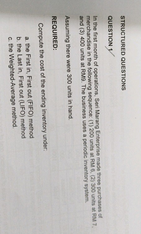 STRUCTURED QUESTIONS QUESTION 1 In the | StudyX