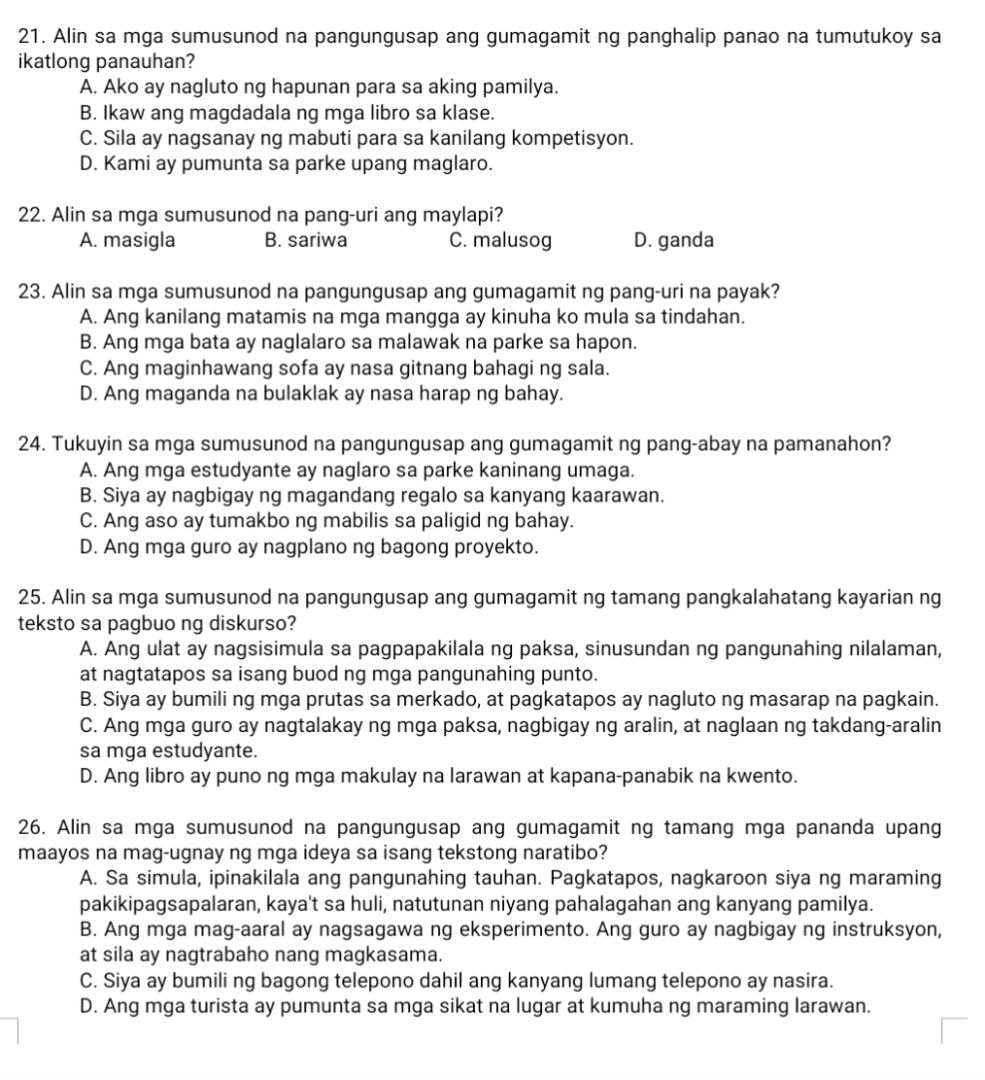 21 Alin sa mga sumusunod na pangungusap ang | StudyX