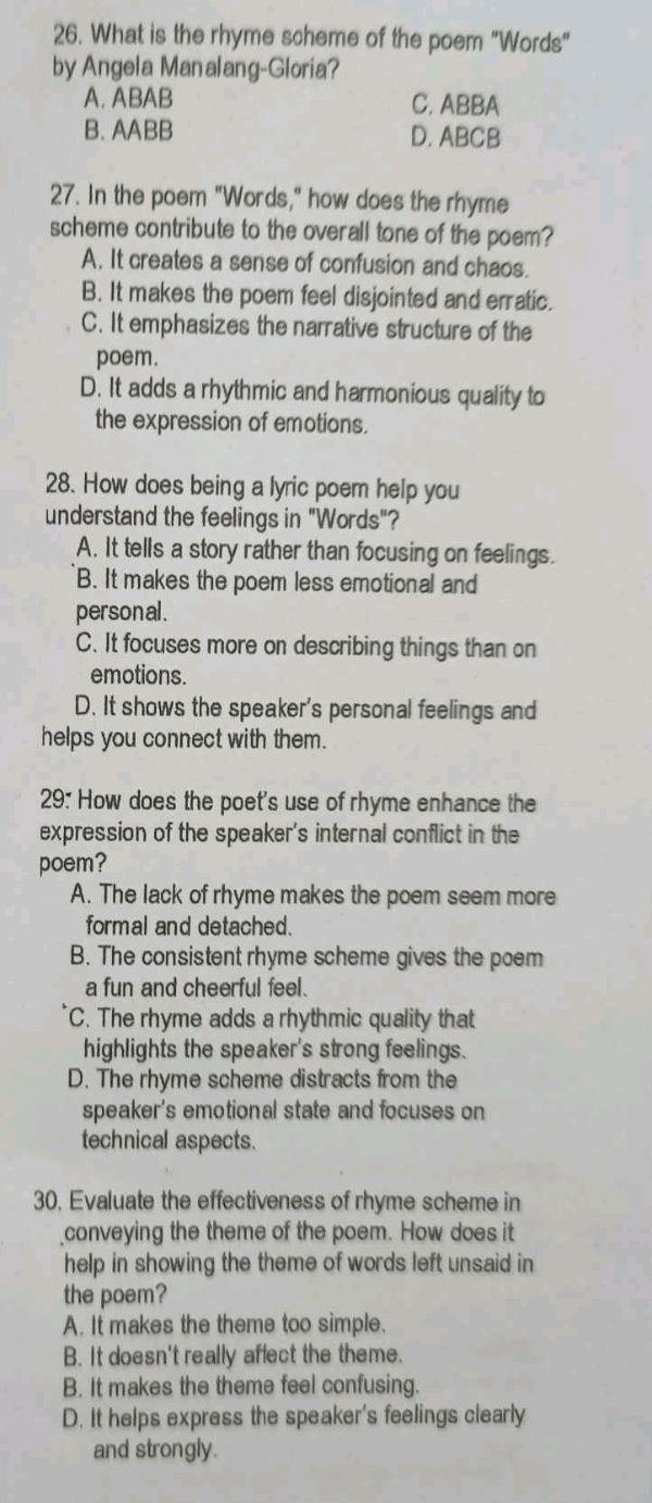 26 What is the rhyme soheme of the poem