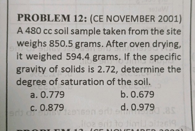 PROBLEM 12 (CE NOVEMBER 2001) A 480 cc soil | StudyX