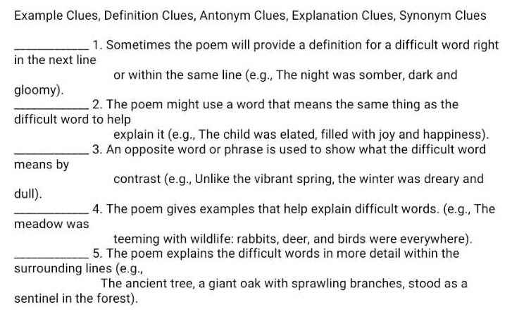 Example Clues Definition Clues Antonym | StudyX