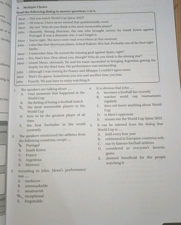 A Multiple Choice Read the following dialog | StudyX