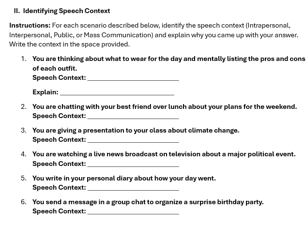 II Identifying Speech Context Instructions | StudyX