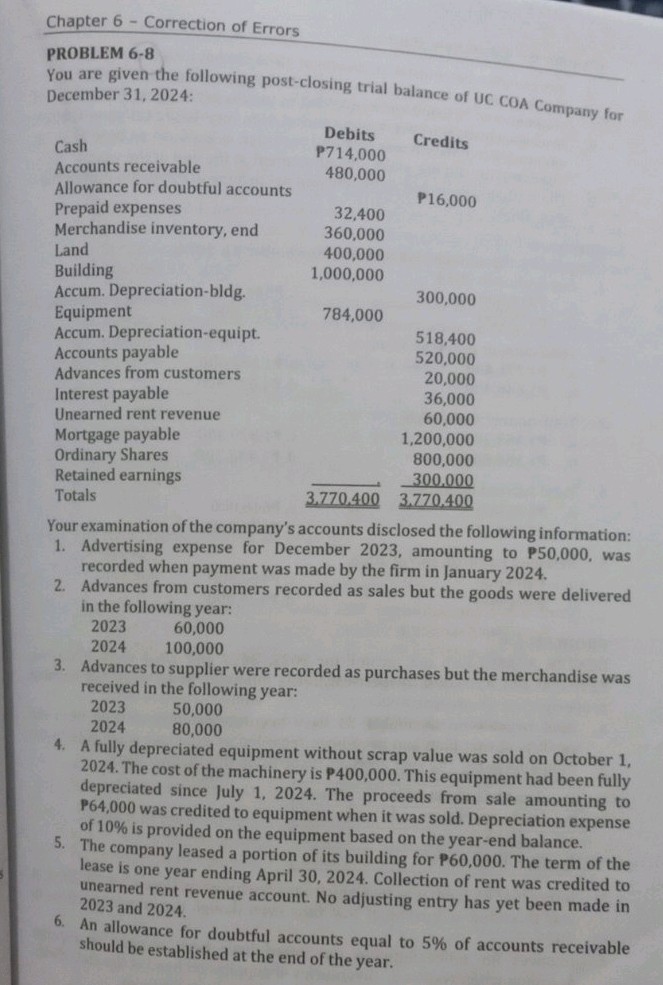 Chapter 6 - Correction of Errors PROBLEM | StudyX