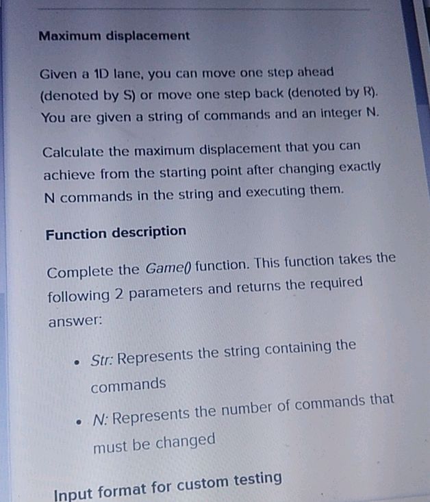 Maximum displacement Given a 1D lane you | StudyX