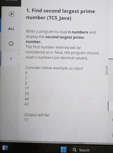 1 Find second largest prime number (TCS | StudyX