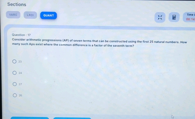 Sections VARC LRDI QUANT Time in 00 14 | StudyX