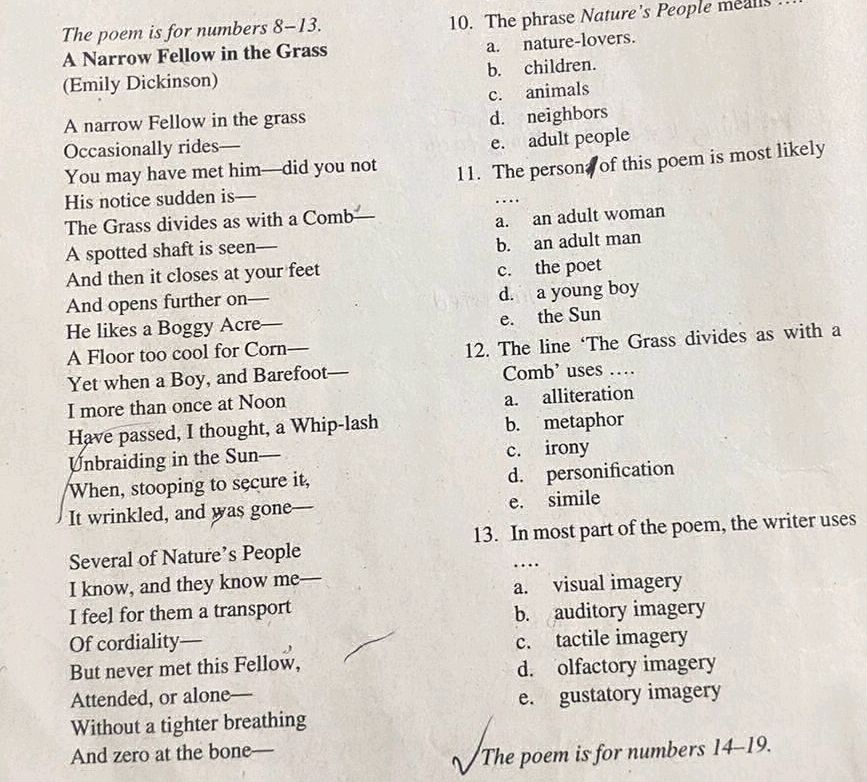 The poem is for numbers 8-13 A Narrow | StudyX