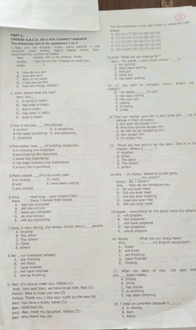 (2) PART I CHOOSE ABCD OR E FOR CORRECT | StudyX