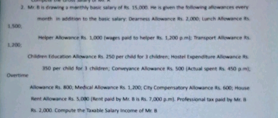 2 Mr B is drawing a monthly basic salary of | StudyX