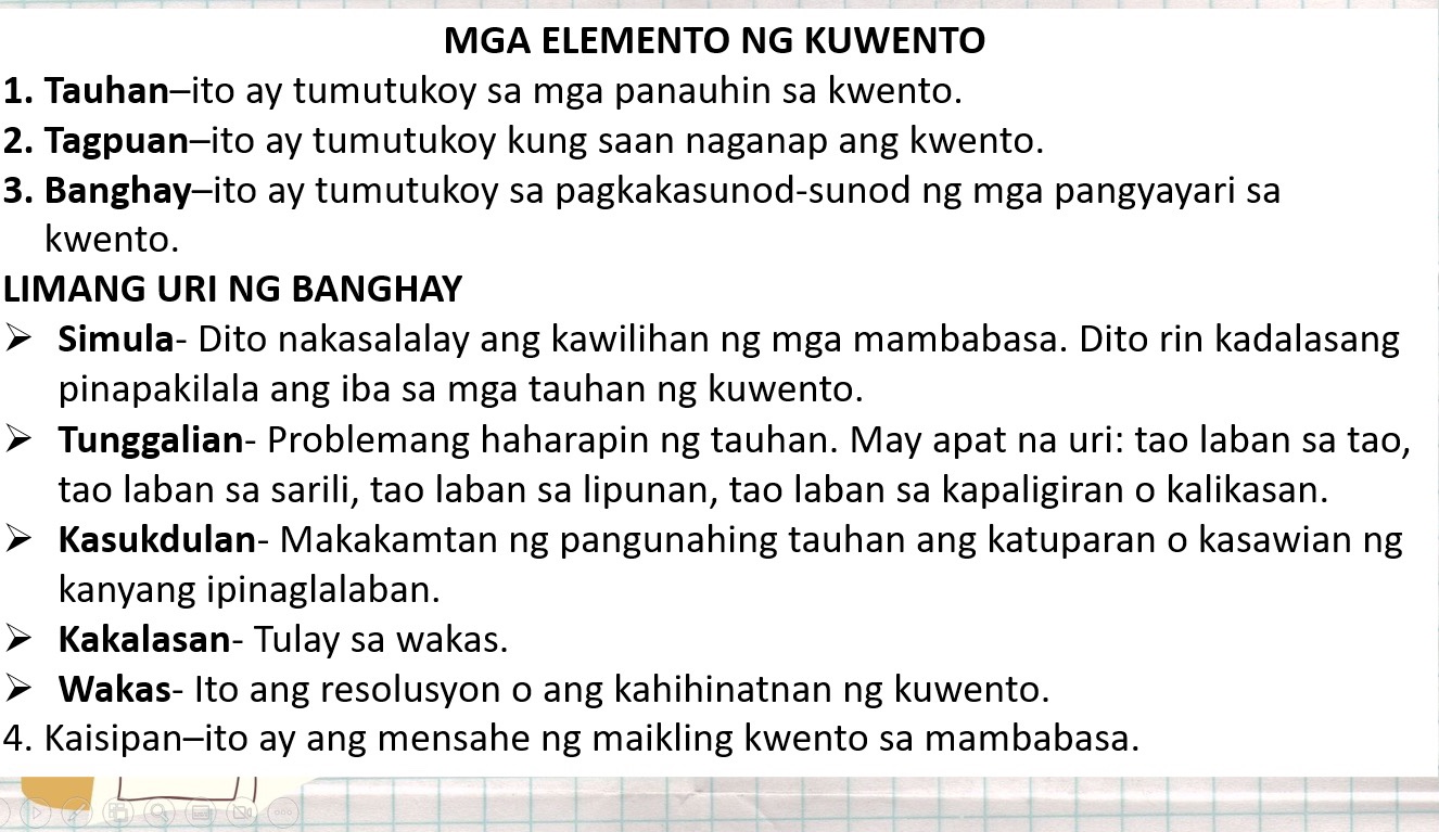 MGA ELEMENTO NG KUWENTO 1 Tauhan-ito ay | StudyX