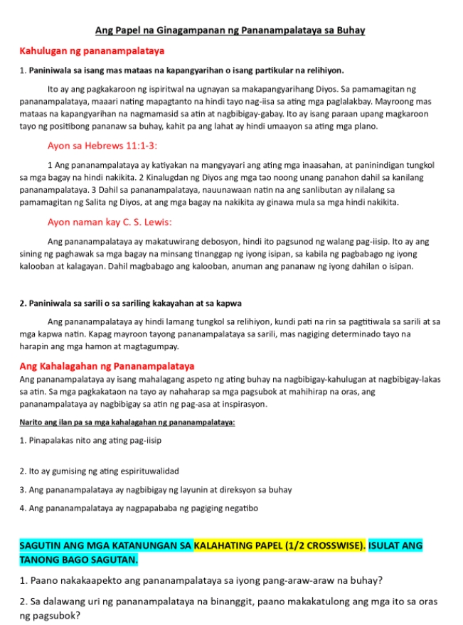 Ang Papel na Ginagampanan ng | StudyX