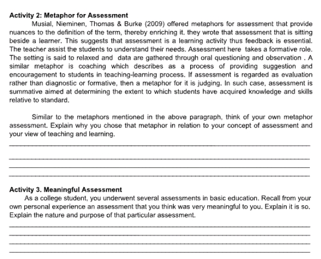 Activity 2 Metaphor for Assessment Musial | StudyX