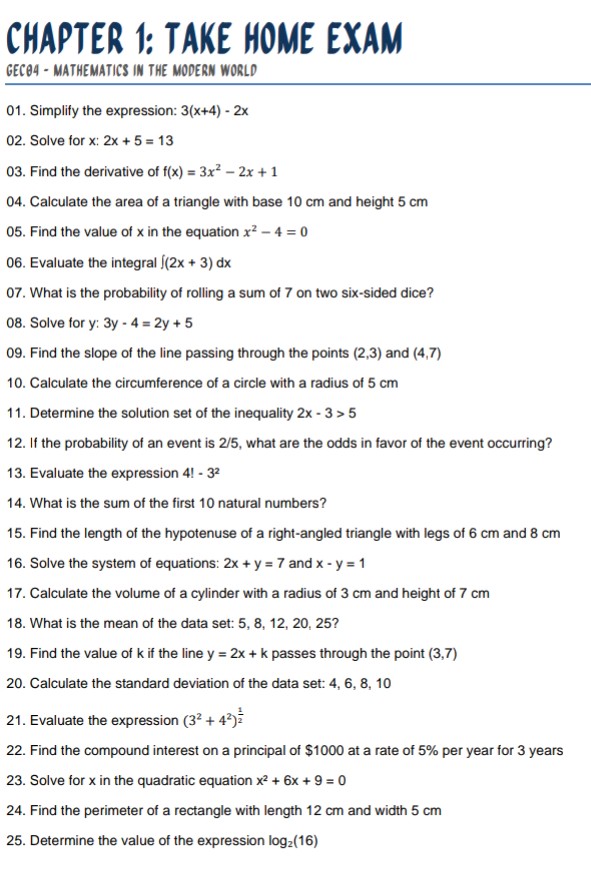 CHAPTER 1 TAKE HOME EXAM GECOA - | StudyX