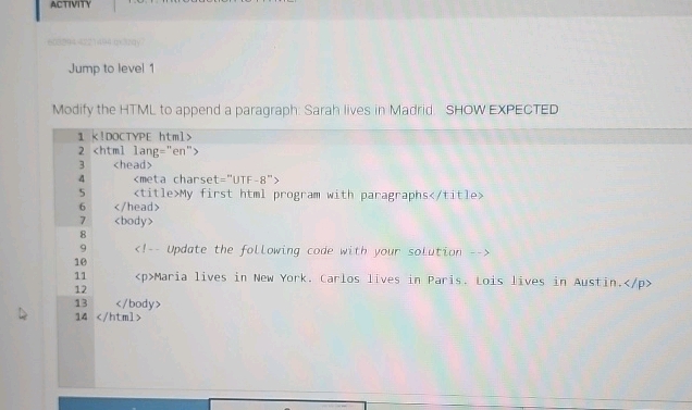 ACTIVITY Jump to level 1 Modify the HTML to | StudyX