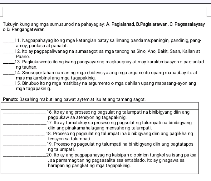 Tukuyin kung ang mga sumusunod na pahayag | StudyX