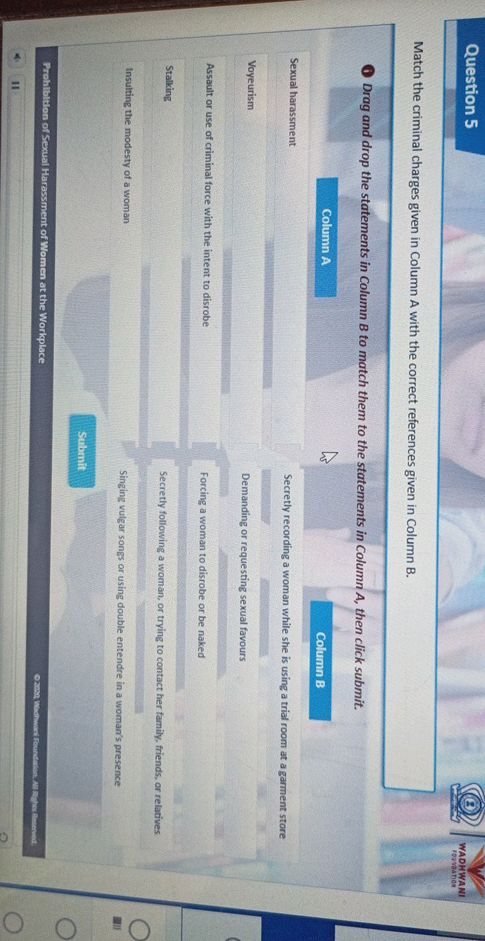 Question 5 Match the criminal charges given | StudyX