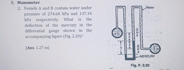 B Manometer 2 Vessels A and B contain water | StudyX