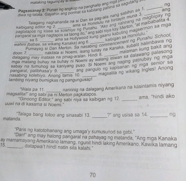 Pagsasanay 2 Punan ng angkop na panghalip | StudyX
