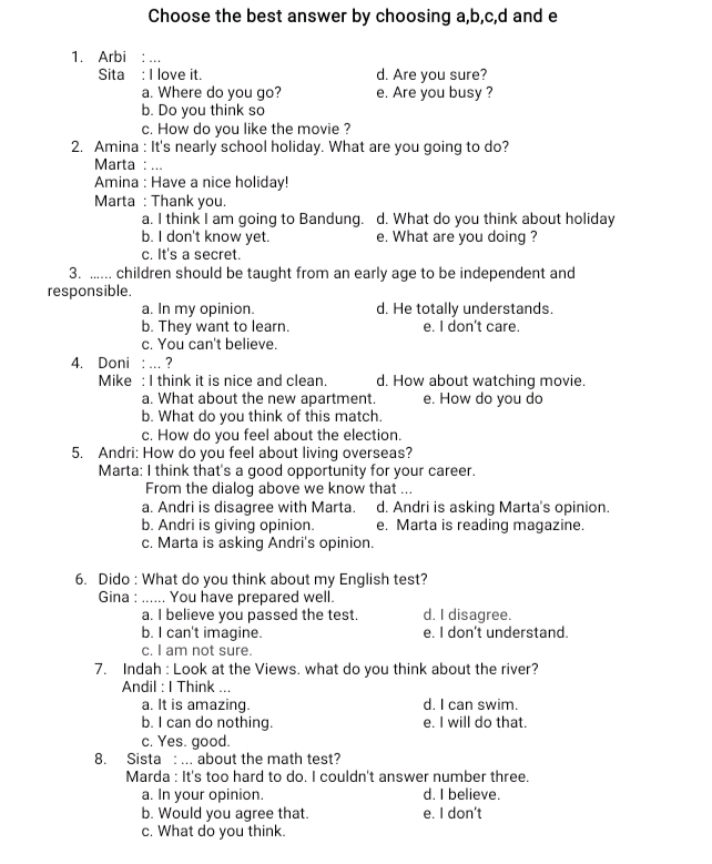 Choose the best answer by choosing abcd and | StudyX