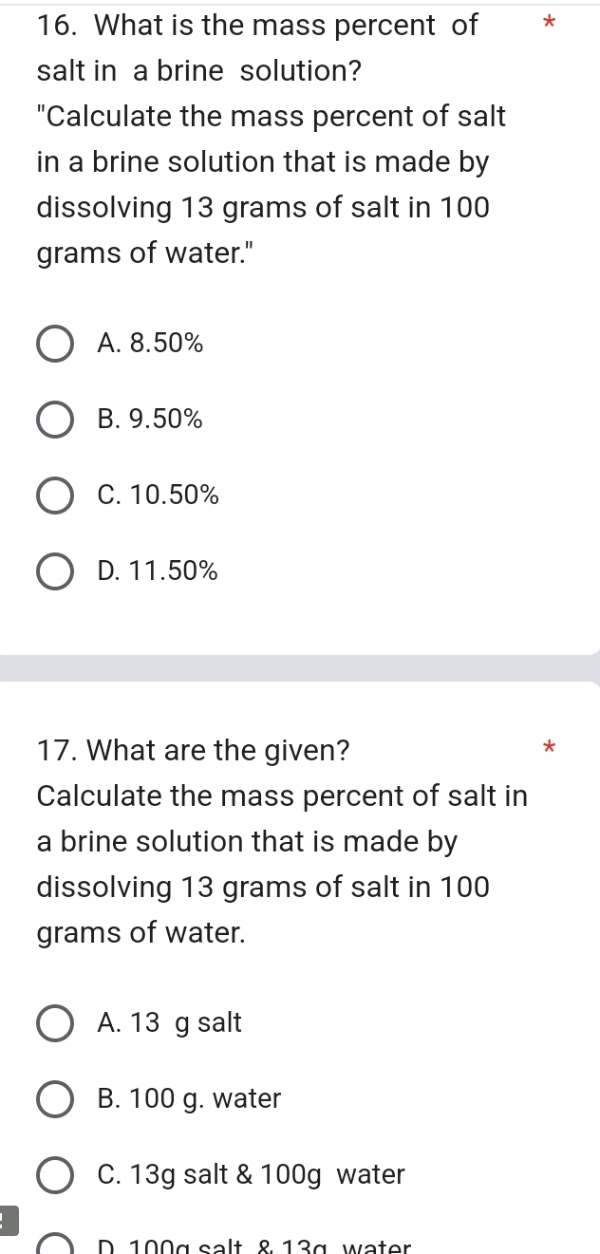 16 What is the mass percent of salt in a | StudyX