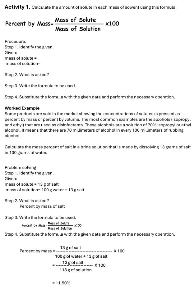 Activity 1 Calculate the amount of solute | StudyX