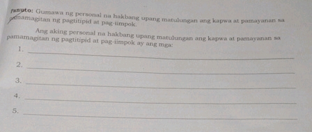 panyto Gumawa ng personal na hakbang upang | StudyX