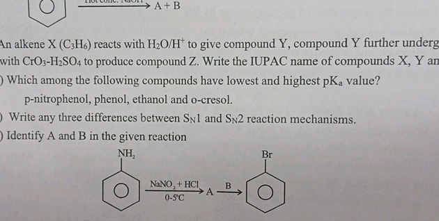 An alkene X ( C3 H6 ) reacts with H2 O / | StudyX