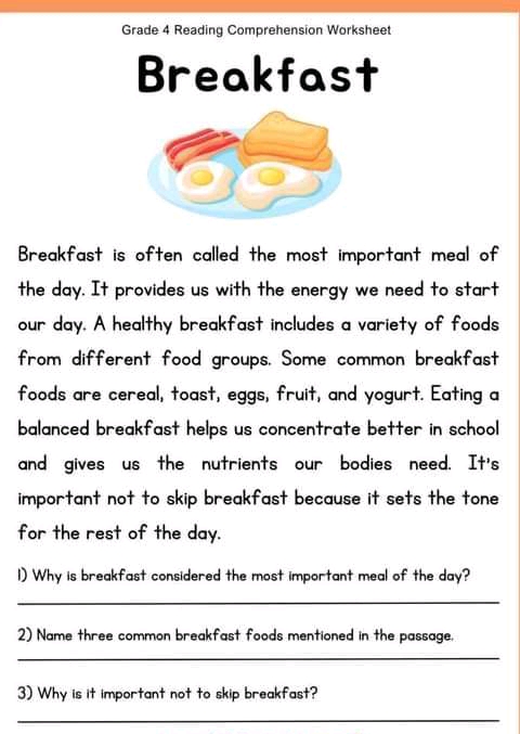 Grade 4 Reading Comprehension Worksheet | StudyX