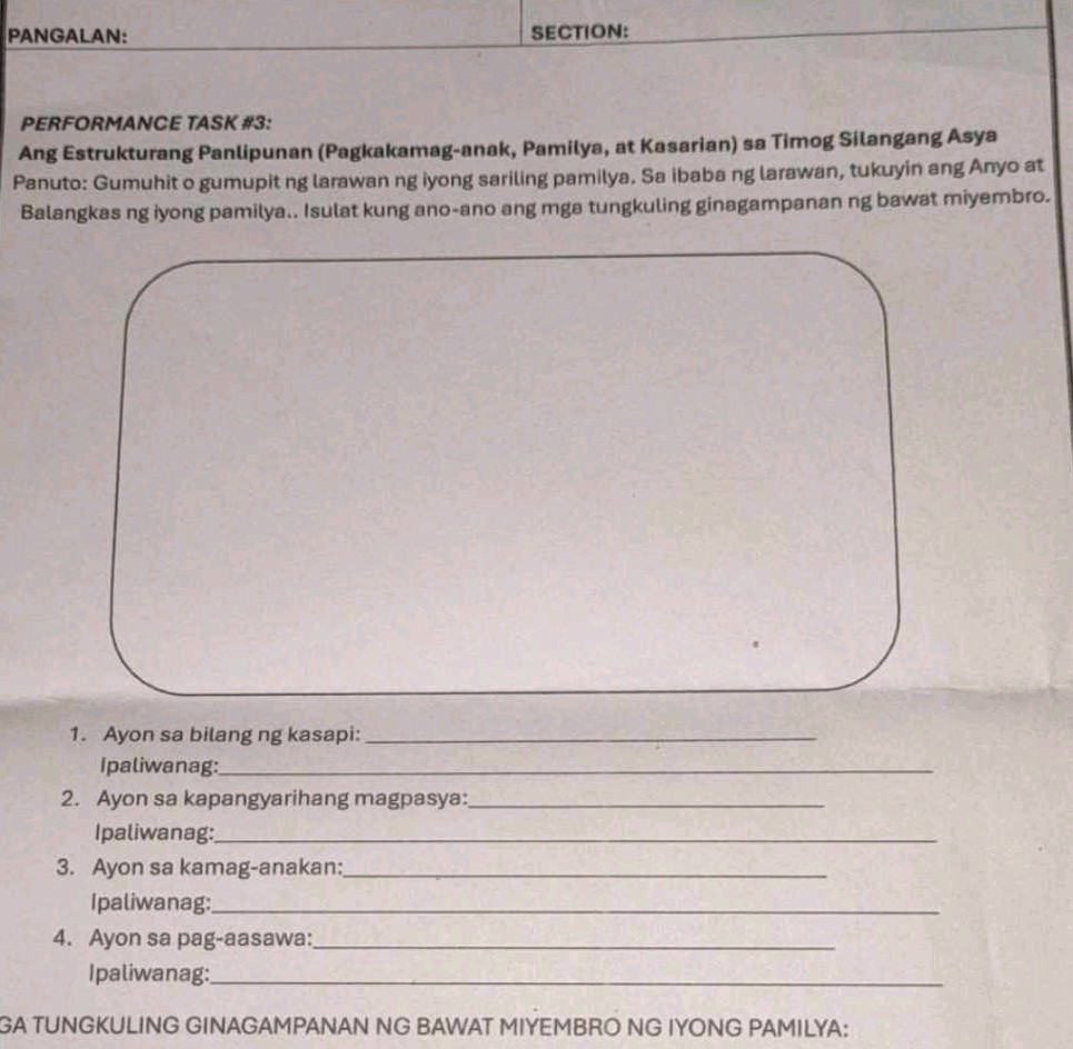 PANGALAN SECTION PERFORMANCE TASK 3 Ang | StudyX