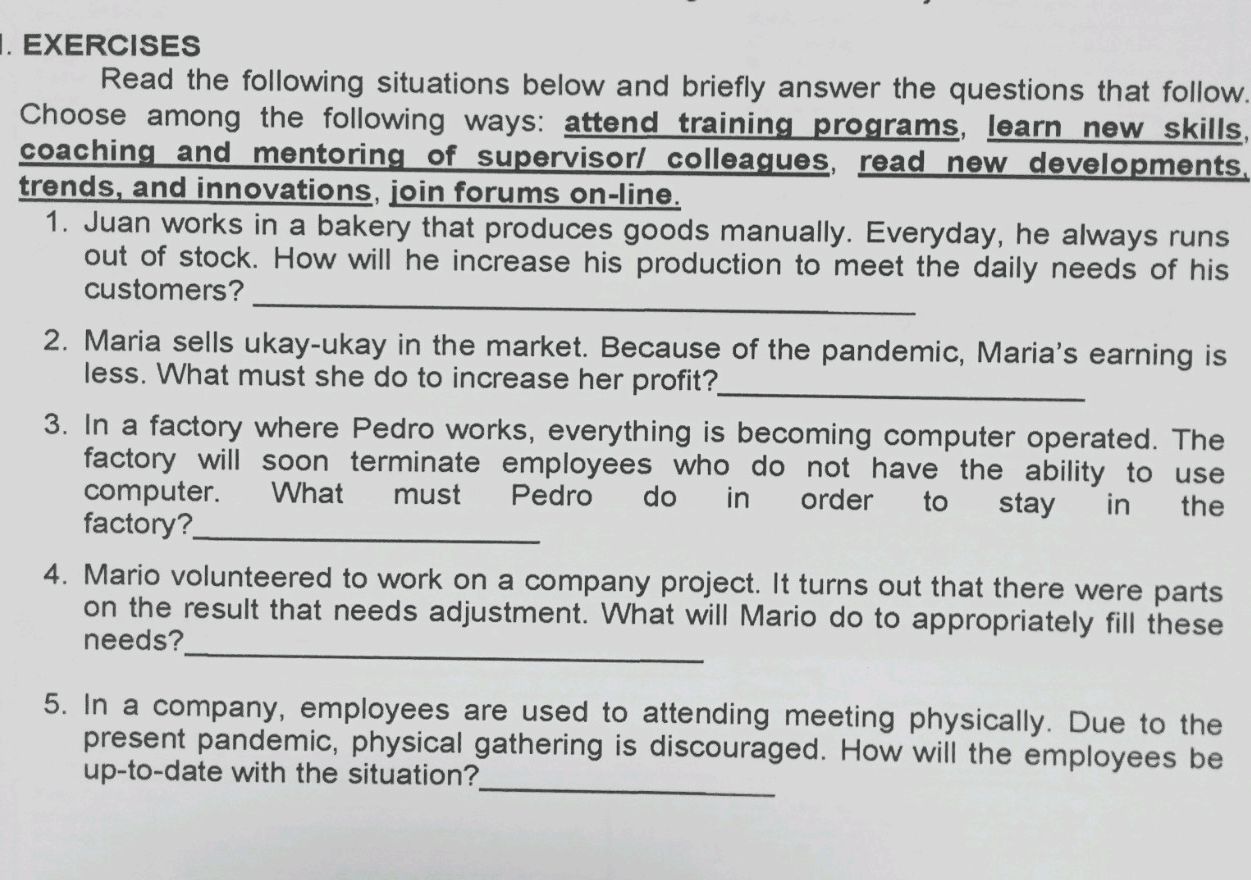 EXERCISES Read the following situations | StudyX