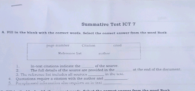 Summative Test Ict 7 A Nill In The Blank Studyx