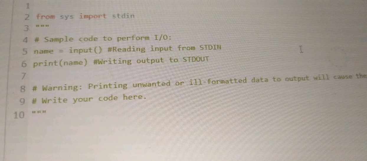1 2 from sys import stdin 3 4 Sample code | StudyX