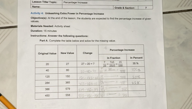 Lesson Title/ Topic Percentage Increase | StudyX