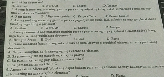 publishing document A Textbox B WordArt C | StudyX