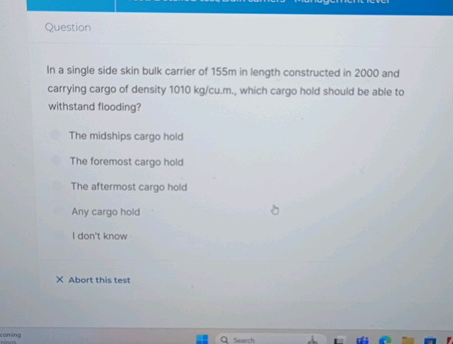 Question In a single side skin bulk carrier | StudyX
