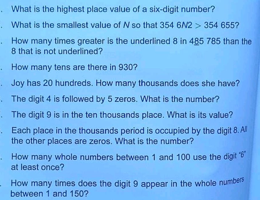 What is the highest place value of a | StudyX