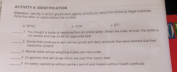 ACTIVITY 4 IDENTIFICATION Direction | StudyX