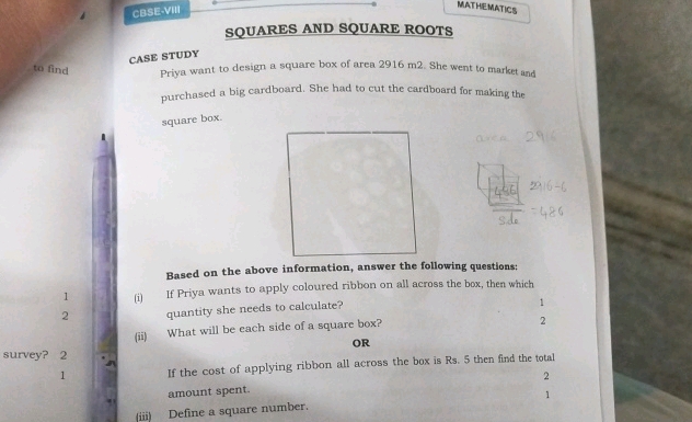 SQUARES AND SQUARE ROOTS CASE STUDY Priya | StudyX