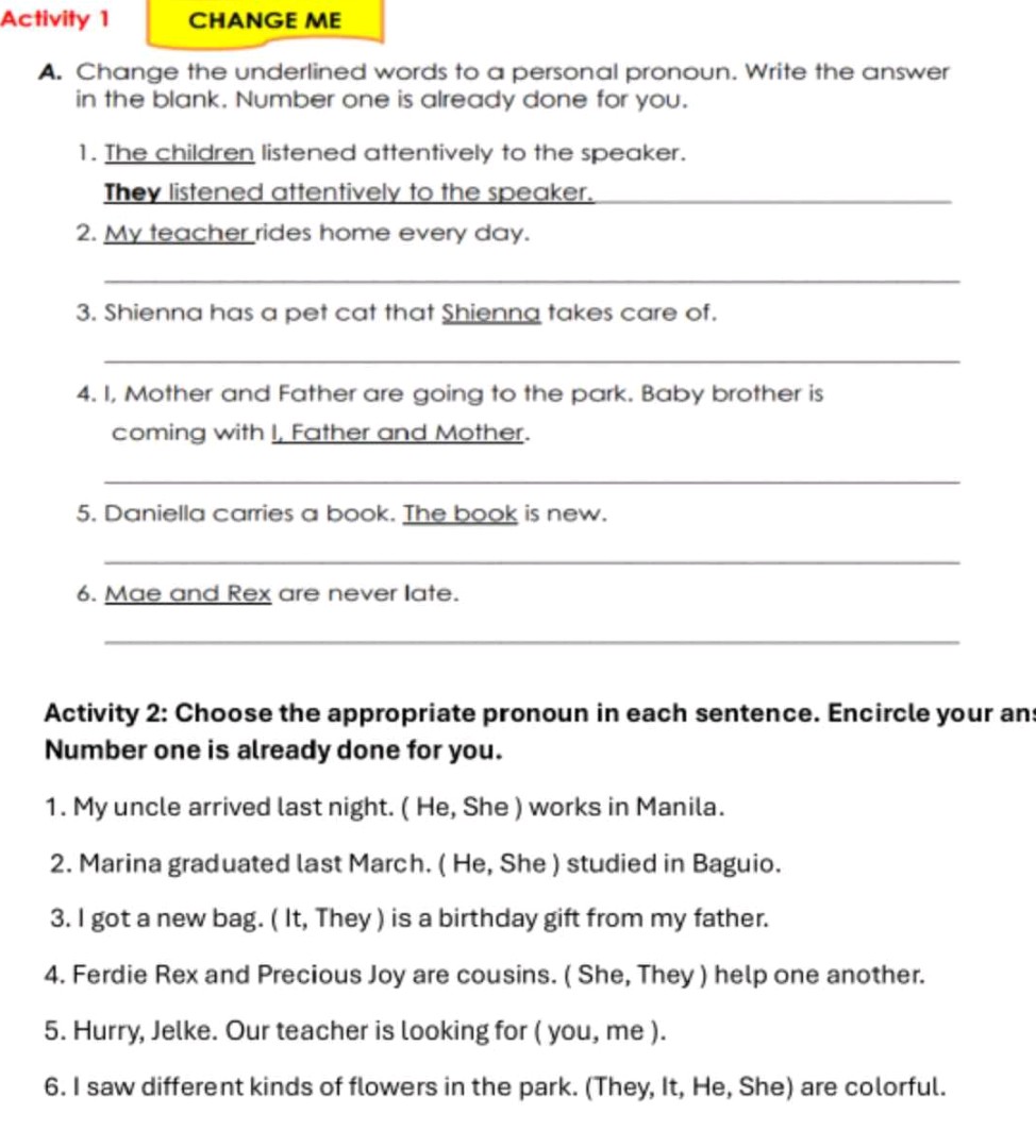 Activity 1 CHANGE ME A Change the | StudyX