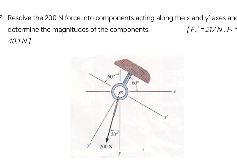 Resolve the 200 N force into components | StudyX