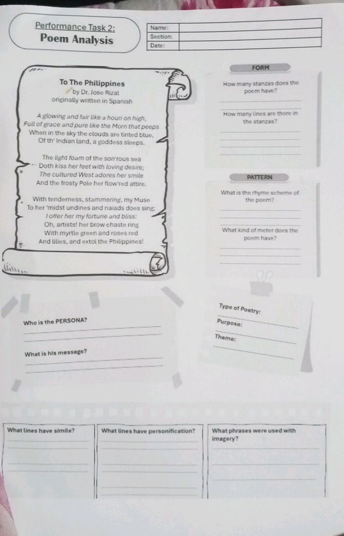 Performance Task 2 Poem Analysis Name | StudyX