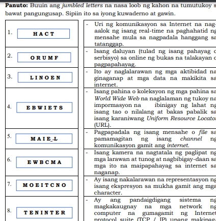 Panuto Buuin ang jumbled letters na nasa | StudyX