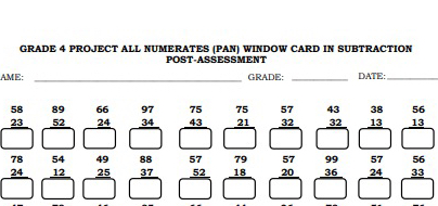 GRADE 4 PROJECT ALL NUMERATES (PAN) WINDOW | StudyX
