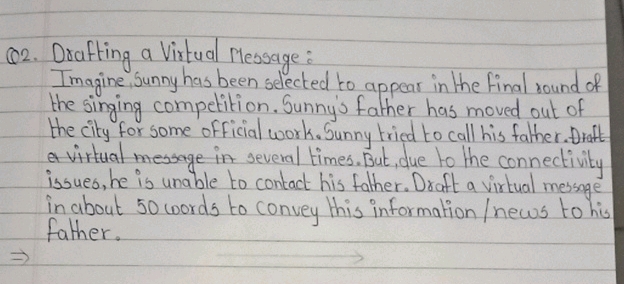 Q2 Drafting a Virtual Message Imagine sunny | StudyX