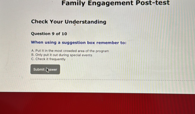 Family Engagement Post-test Check Your | StudyX